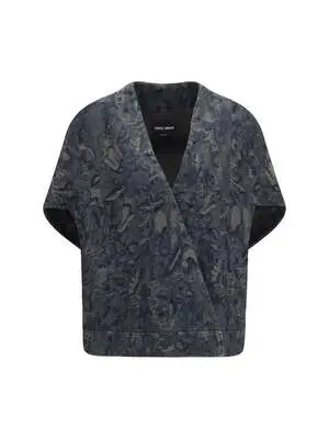 Giorgio Armani Jacket In Oversized Floral Jacquard Denim - Blue