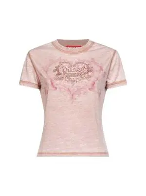 DIESEL® Pink Rhinestone-embellished Jersey T-ila-aa1 T-shirt - Multicolor