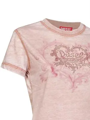 DIESEL® Pink Rhinestone-embellished Jersey T-ila-aa1 T-shirt - Multicolor