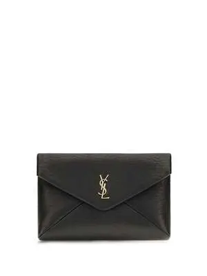 Saint Laurent Envelope Leather Clutch - Black