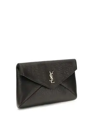 Saint Laurent Envelope Leather Clutch - Black