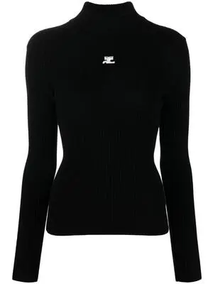COURREGES Re-edition Rib Knit Mockneck Sweater - Black