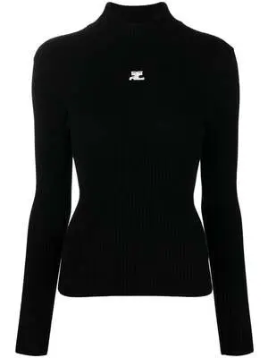 COURREGES Rib Knit Mockneck Sweater - Black