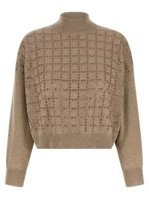 Brunello Cucinelli Sequined Cashmere Turtleneck Sweater - Cream
