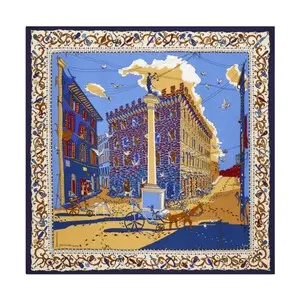 FERRAGAMO Palazzo Spini Feroni Print Silk Foulard - Blue
