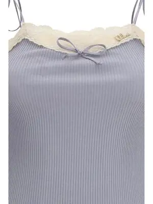 Chloé Jersey And Lace Thin Strap Top - Blue