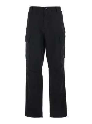 C.P. COMPANY Black Cargo Pants With Logo Plate On The Side And Two Front Cargo Pockets In Cotton For - Multicolor