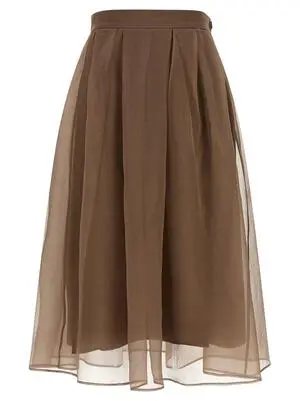 Brunello Cucinelli Silk Midi Skirt - Brown