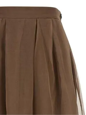 Brunello Cucinelli Silk Midi Skirt - Brown