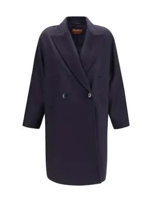 Max Mara Double Breasted Wool Drap Coat - Blue