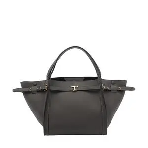 TOD'S Small Leather T Signature Shopping Bag - Gray