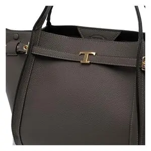 TOD'S Leather T Signature Shopping Bag - Gray