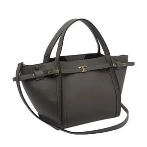TOD'S Leather T Signature Shopping Bag - Gray