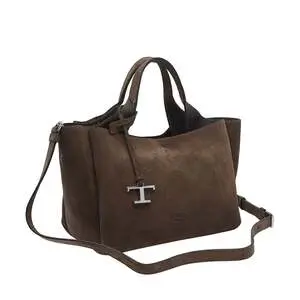 TOD'S Mini Suede Handbag With T Timeless Pendant - Brown