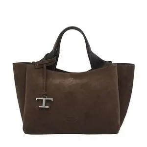 TOD'S Mini Suede Handbag With T Timeless Pendant - Brown