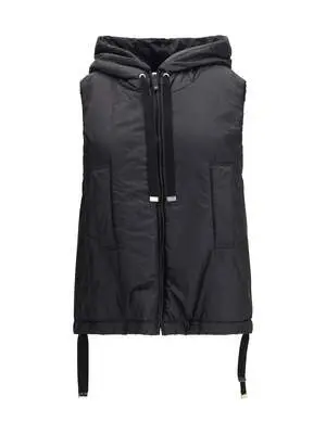 Max Mara Hooded Padded Vest In Water Repellent Canvas - Black