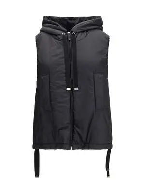 Max Mara Hooded Padded Vest In Water Repellent Canvas - Black
