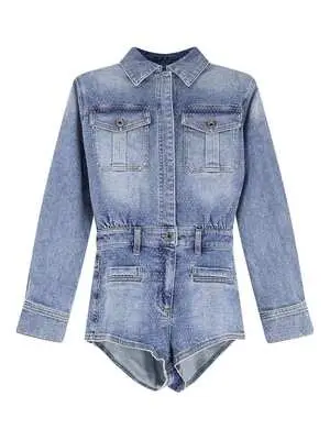 SELF-PORTRAIT Denim Playsuit - Blue