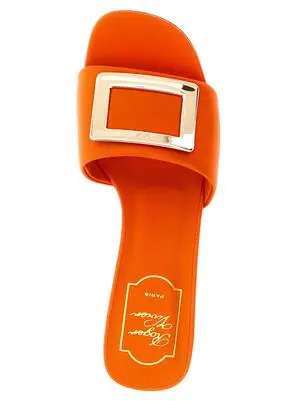 ROGER VIVIER Belle Vivier Leather Slides - Orange