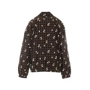 GANNI Printed Check Bomber - Brown