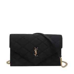 Saint Laurent Satin Paris Wallet With Chain - Black