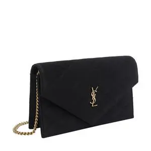 Saint Laurent Satin Paris Wallet With Chain - Black