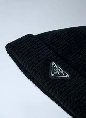 Prada Logo Motif Wool And Cashmere Beanie Hat
