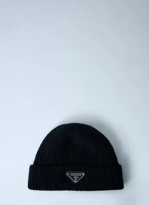 Prada Logo Motif Wool And Cashmere Beanie Hat - Black