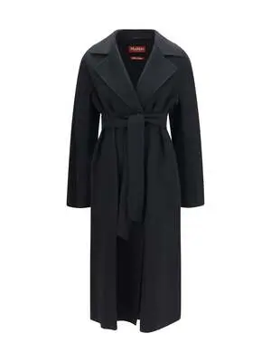 Max Mara Max Mara Studio Women Long Robe Coat In Wool, Cashmere And Silk Black