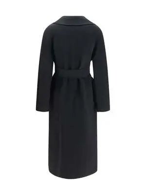 Max Mara Long Robe Coat In Wool, Cashmere And Silk - Black