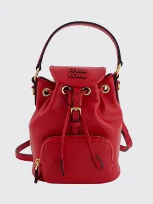 Miu Miu Mini Leather Backpack With Logo - Red