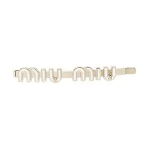 Miu Miu Logo Enameled Metal Hair Clip - White