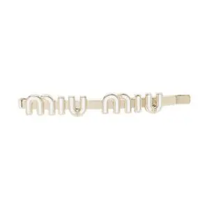 Miu Miu Logo Enameled Metal Hair Clip - White