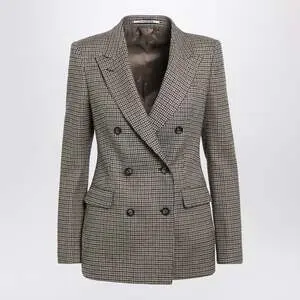 Tagliatore Double-breasted Tobacco-colored Jacket With Houndstooth Pattern In Wool Blend - Brown