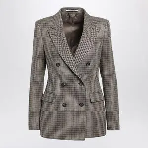 Tagliatore Double-breasted Tobacco-colored Jacket With Houndstooth Pattern In Wool Blend - Brown
