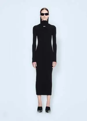 Off-White Off Stamp Ribbed Midi Dress - Black