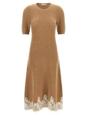 Alberta Ferretti Lace Hem Dress - Brown