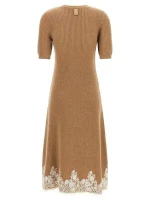 Alberta Ferretti Lace Hem Dress - Brown