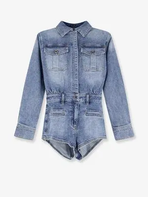 SELF-PORTRAIT Denim Jumpsuit With Rhinestones - Blue