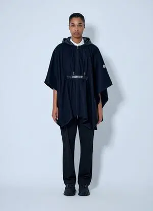 Moncler Hooded Cape With Belted Waist - Blue