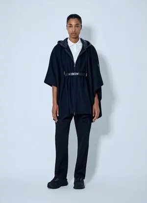 Moncler Hooded Cape With Belted Waist - Blue