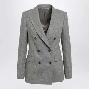 Tagliatore Double-breasted Grey Jacket With Herringbone Pattern In Wool And Cashmere - Gray