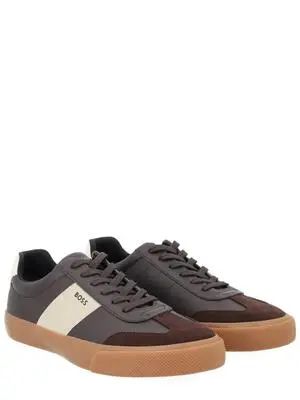 BOSS Leather Sneakers With Logo And Laces - Brown