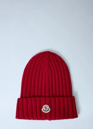 Moncler Logo Motif Beanie Hat - Red