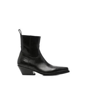 ANN DEMEULEMEESTER Leather Block Heel Boots - Black