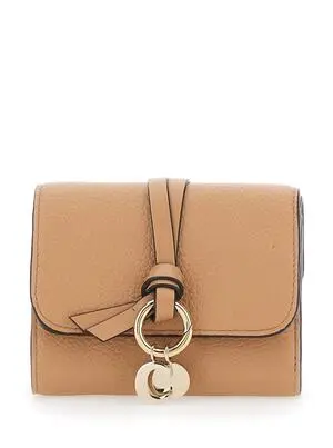 Chloé Chloé Women Small Tri-Fold Wallet With Charm On The Front And Magnetic Closure In Beige Leather For Women Multicolor