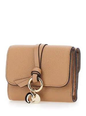 Chloé Small Tri-fold Wallet With Charm On The Front And Magnetic Closure In Beige Leather For - Multicolor