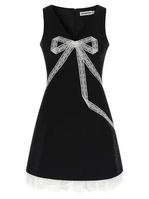 SELF-PORTRAIT Crêpe Bow Lace Mini Dress - Multicolor