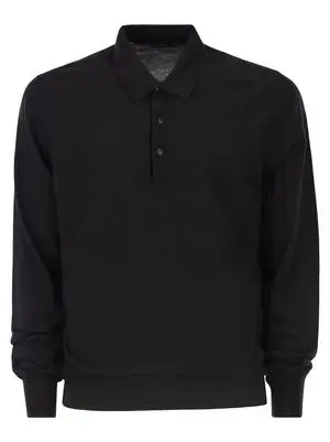 Kiton Long-sleeved Wool Polo Shirt - Black