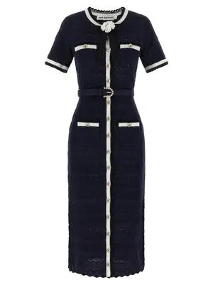 SELF-PORTRAIT Pointelle Knit Midi Dress - Blue